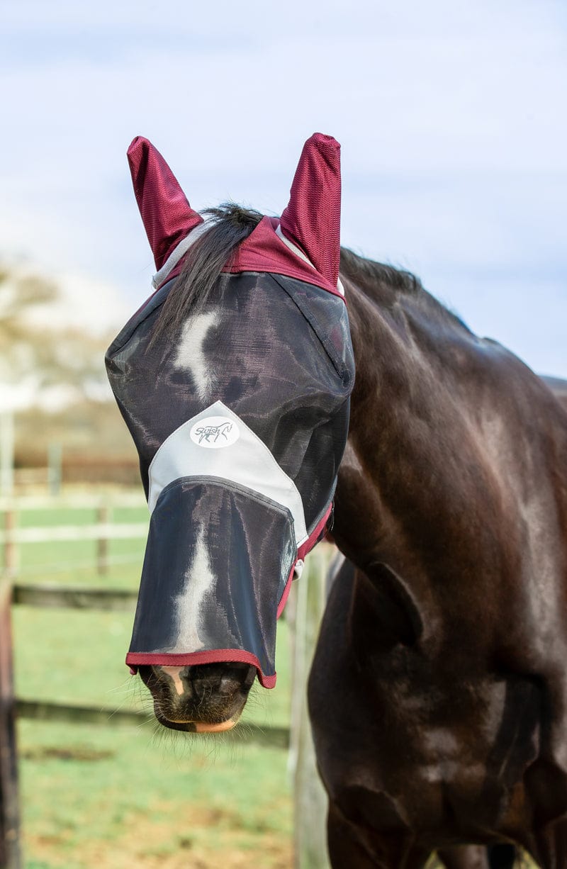 Horse Fly Mask With Nose - Burgundy | Swish Equestrian